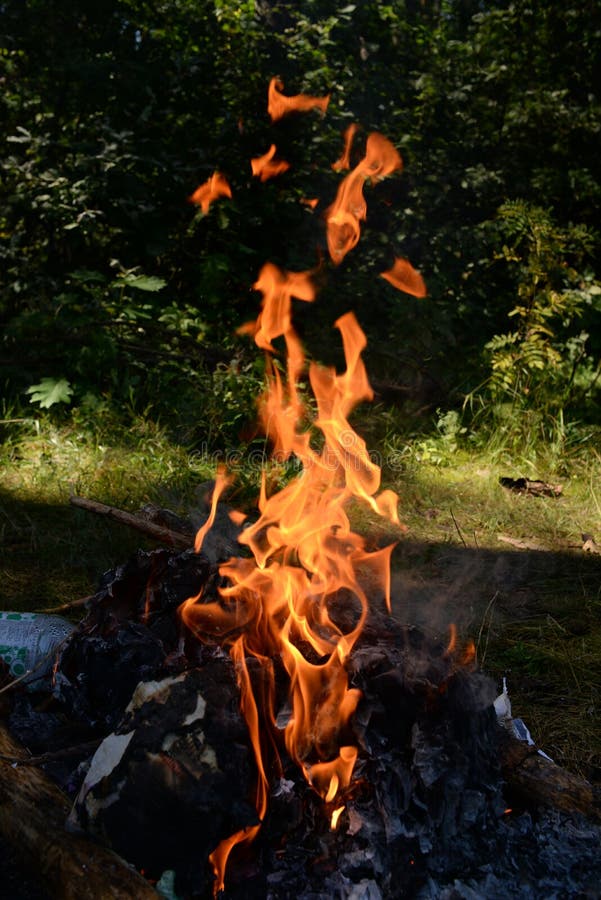 High Flame of Fire on a Background of Green Grass Stock Image - Image ...