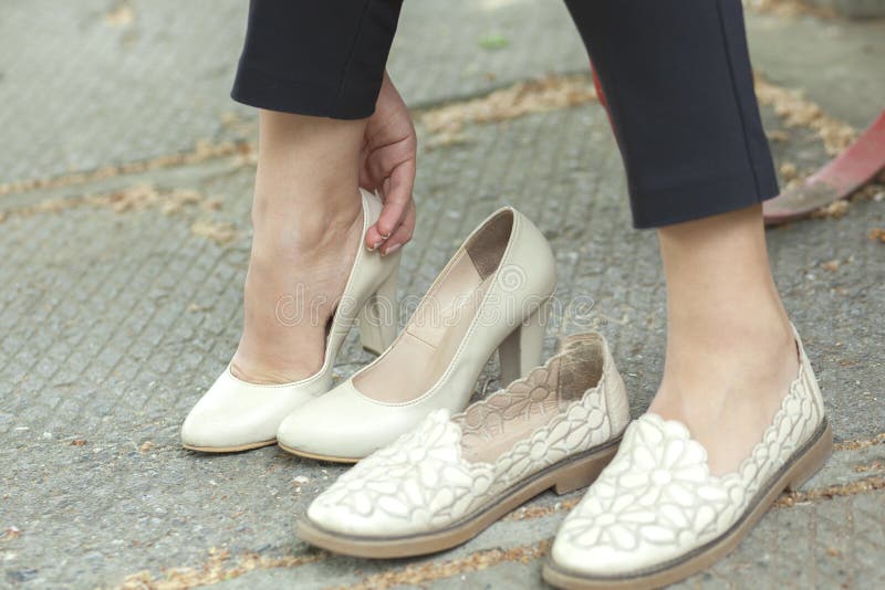 High and Flat Shoes in Street Stock Image - Image of shoe, footwear ...