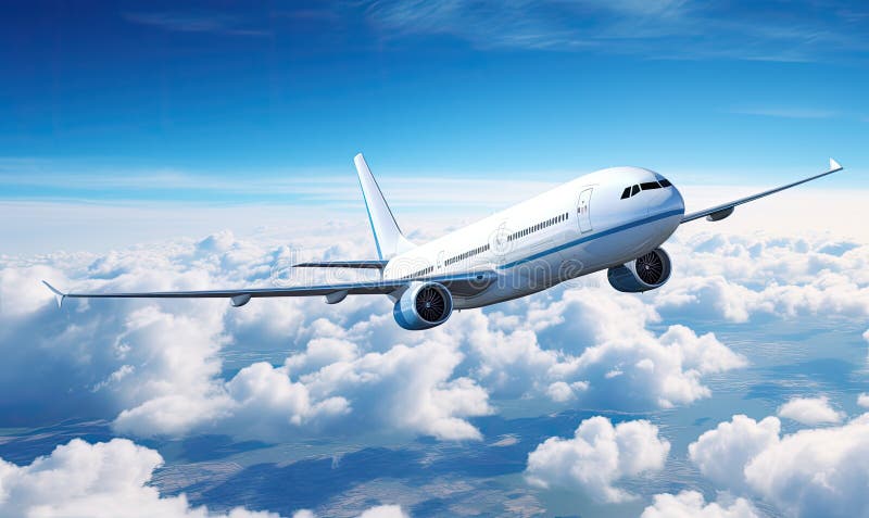 High-Flying Airplane Soaring Above Fluffy, White Clouds Stock Image ...