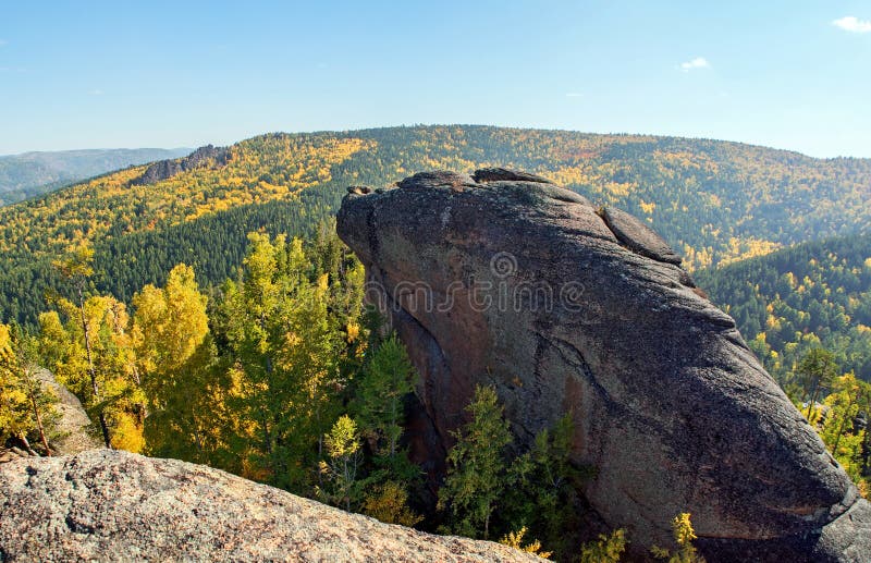 High Forest Rocks for Advanced Hiking and Alpinism Stock Image - Image ...