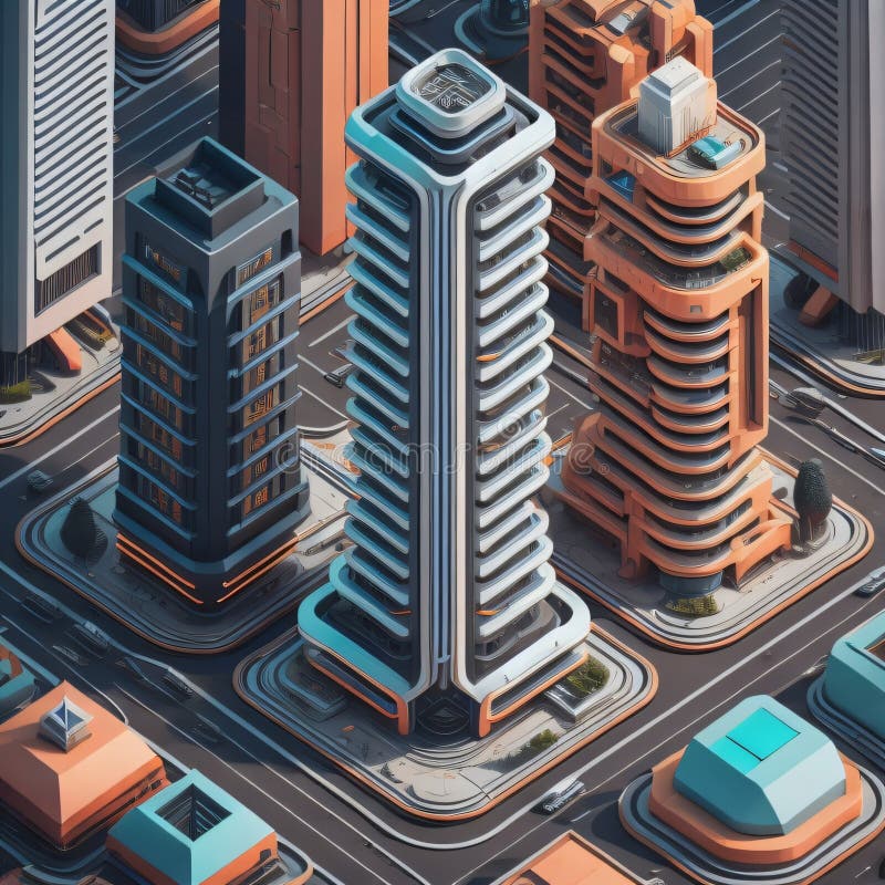 High Futuristic Buildings in the City of the Future. Stock Illustration ...