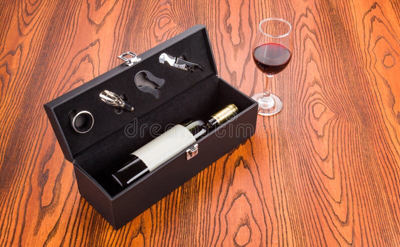 High-grade Red Wine Gift Box Set Stock Photo - Image of gift, bottle ...