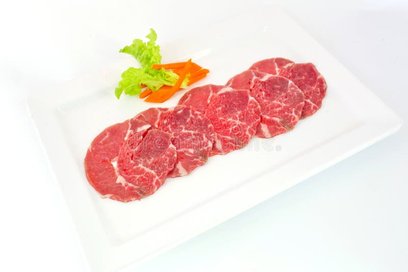 High Grade Sliced Hida Wagyu Beef Isolated on White Background Stock ...