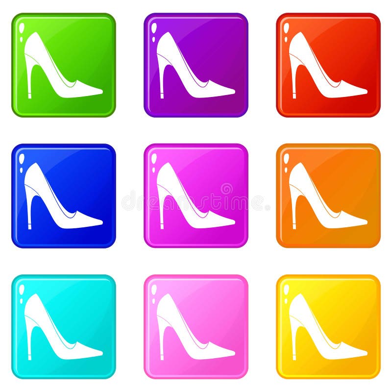 High heel shoe icons 9 set stock vector. Illustration of attractive ...