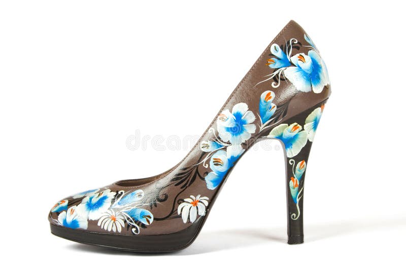 High Heels Shoes with Printed Flower Stock Image - Image of elegant ...