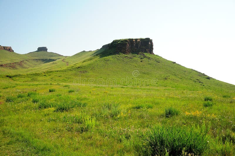 High Hills Overgrown with Grass and Stone Rocks of Unusual Shape Stock ...