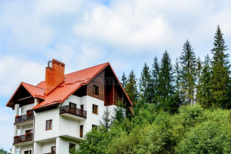 High House in the Woods with a Red Roof Stock Photo - Image of nature ...