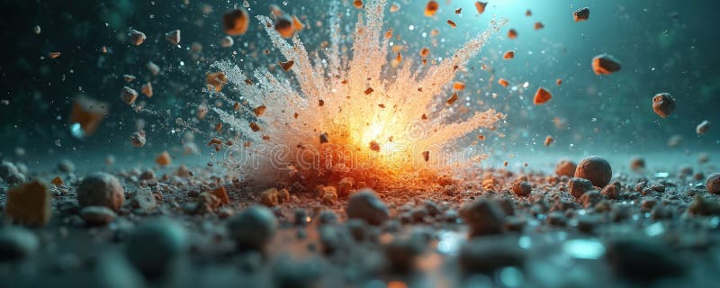 High-impact Ground Explosion Scattering Debris. Moment of Blast ...