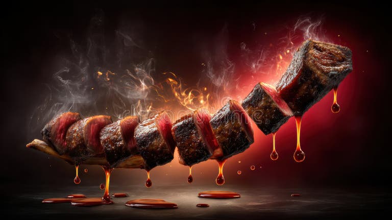 Ultra-realistic Sliced Meat and Steak Compositions with Fire, Smoke ...
