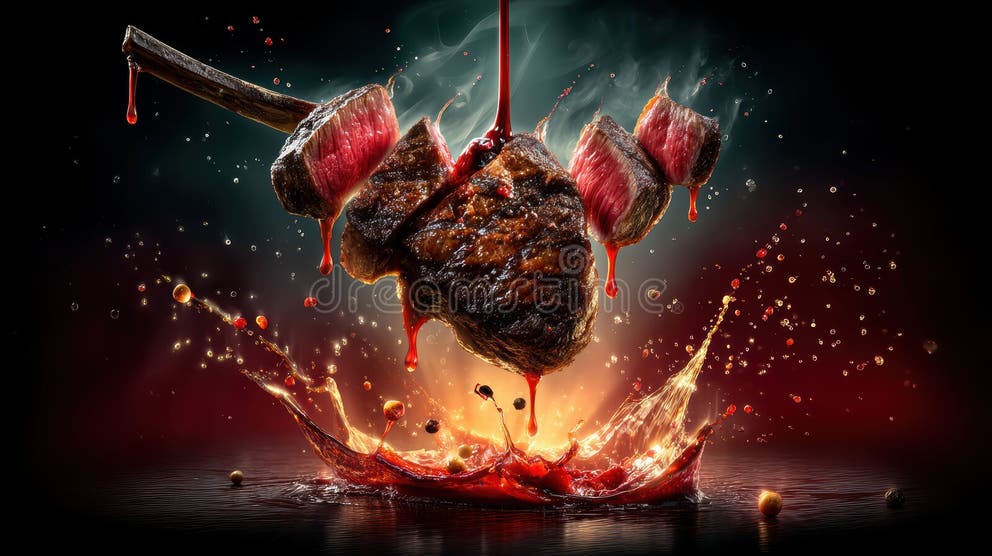 Ultra-realistic Sliced Meat and Steak Compositions with Fire, Smoke ...
