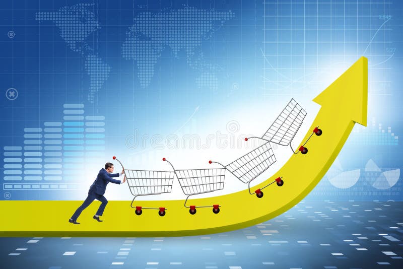 High Inflation Concept with People and Shopping Cart Stock Image ...