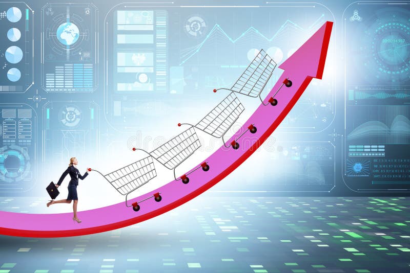 High Inflation Concept with People and Shopping Cart Stock Photo ...