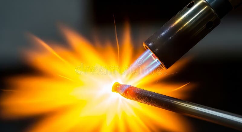High Intensity Torch Flame Welding Metal with Bright Orange Combustion ...