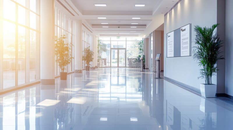 Bright High-key Image of a Modern Empty Office Hallway with Natural ...
