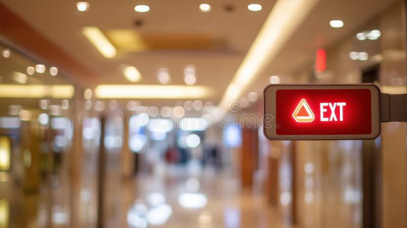 High-key Image of a Red Emergency Exit Sign in a Modern Building ...