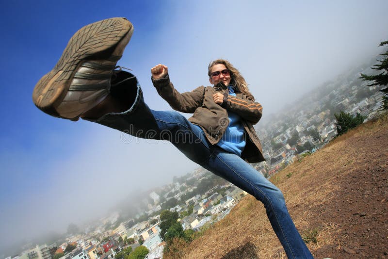 High kick stock photo. Image of fooling, exercise, foggy - 2963456