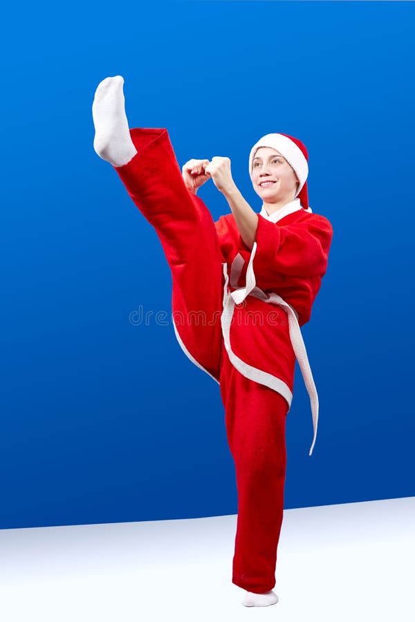 High Kick Mae-geri Athlete Beating With A Blue Belt Stock Image - Image ...