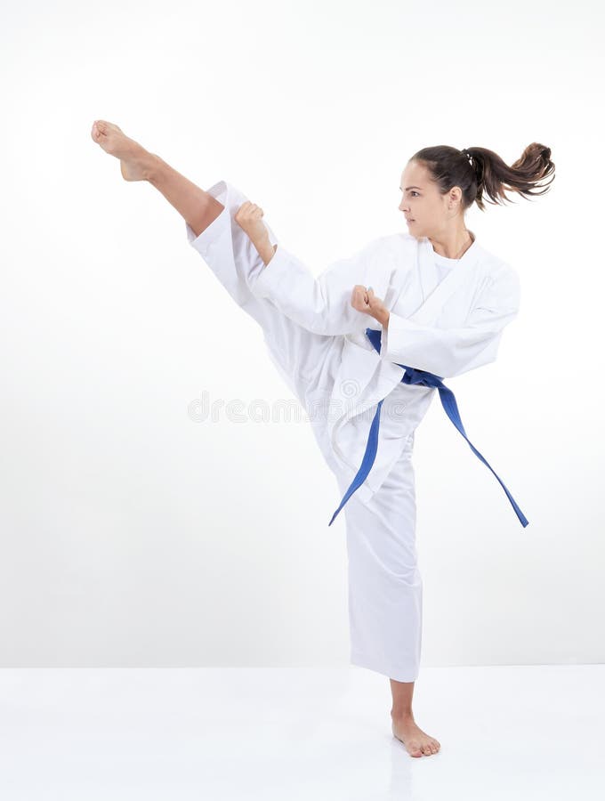 High Kick Kicking Girl in Karategi Stock Image - Image of patience ...