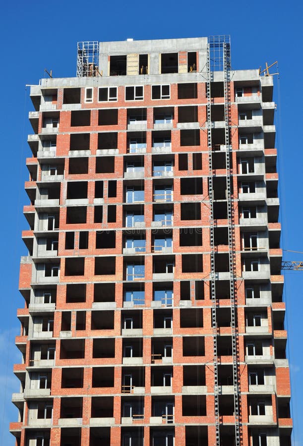 High-level Brick Wall Building with Wall Construction and Windows ...
