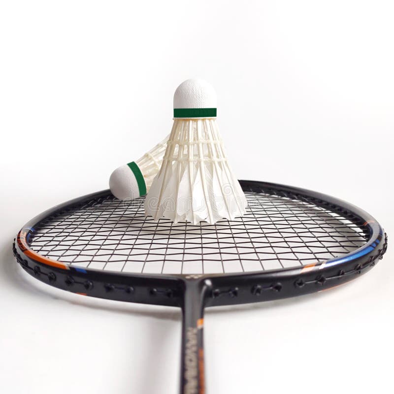 High Level Indoor Feather Shuttlecocks on a Racket Stock Photo - Image ...