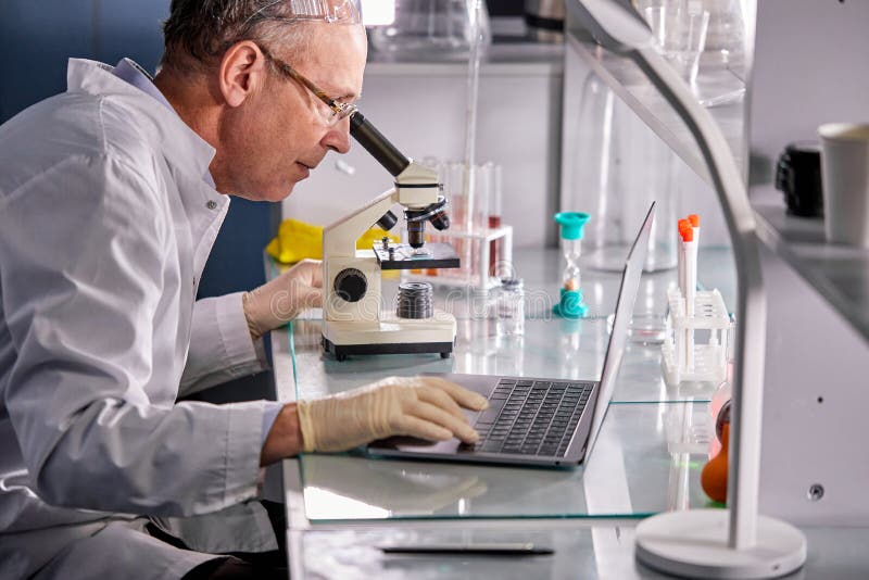 High Level Laboratory Scientist Examining Samples Test Tubes Stock ...