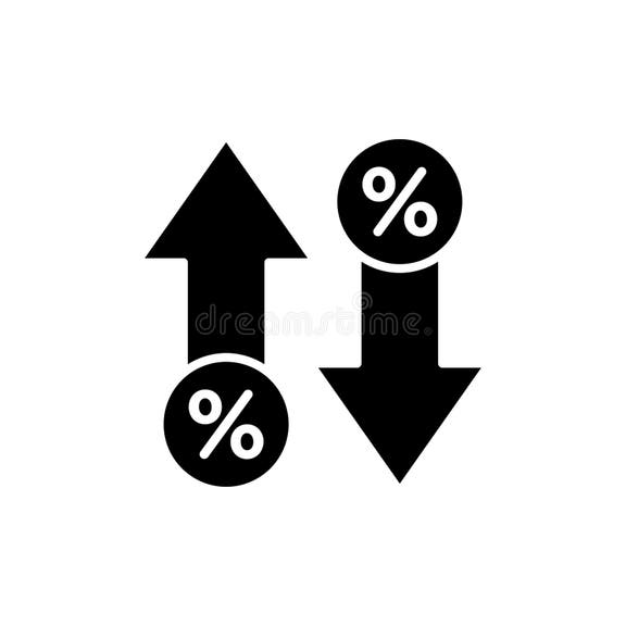 High and Low Percent Arrow Icon Set. Increase Decrease and Price Vector Symbol in a Black Filled ...