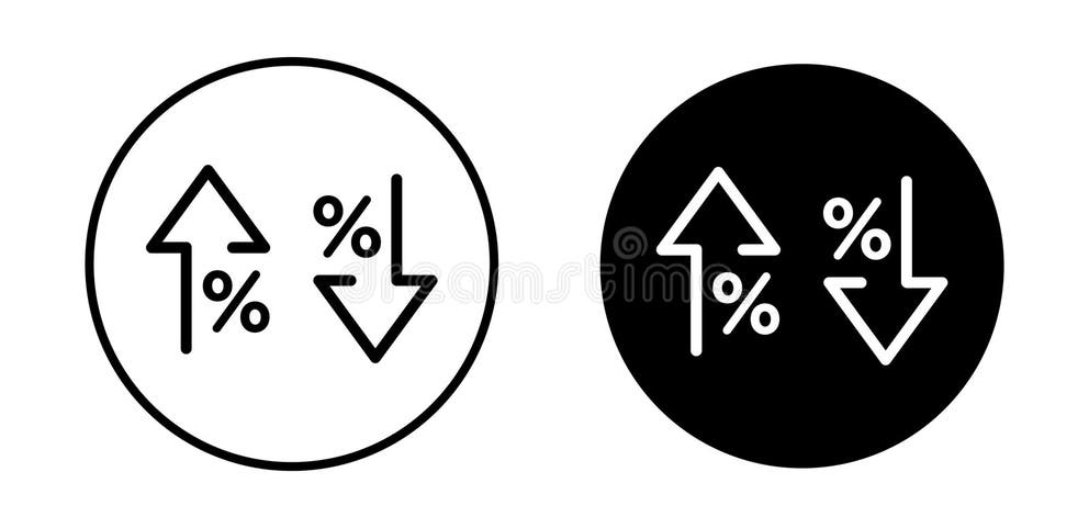 High and Low Percent Arrow Icon Set. Increase Decrease and Price Vector Symbol in a Black Filled ...