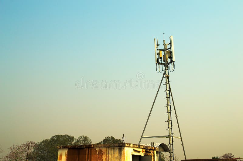 High Mast Metal Structure Telecommunication on Tower with Blue Sky ...