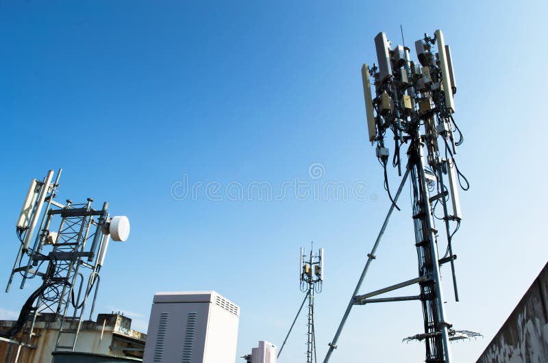 High Mast Metal Structure Telecommunication on Tower with Blue Sky ...