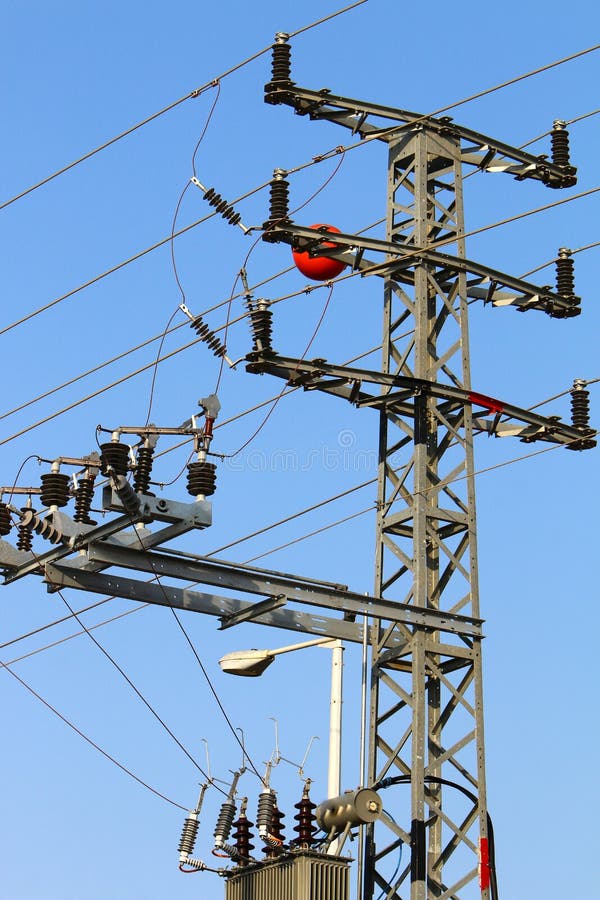 Electric Wires on a Support Along Which Electric Current Flows Stock ...