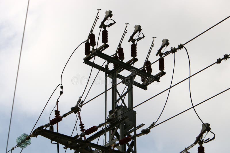 Electric Wires on a Support Along Which Electric Current Flows Stock ...