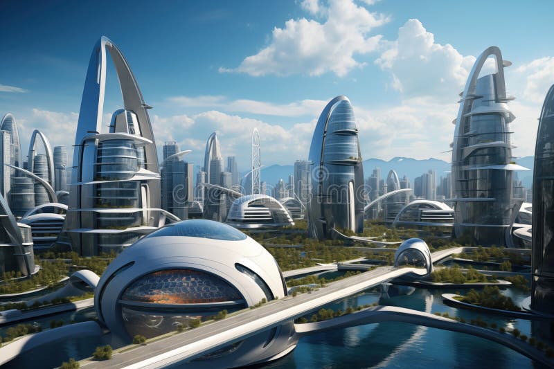 High Modern Skyscrapers with Futuristic City Architecture Technologies ...