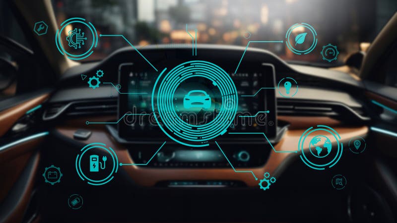 High Modern Technology Console of Electric Vehicle. Diagram Concept ...