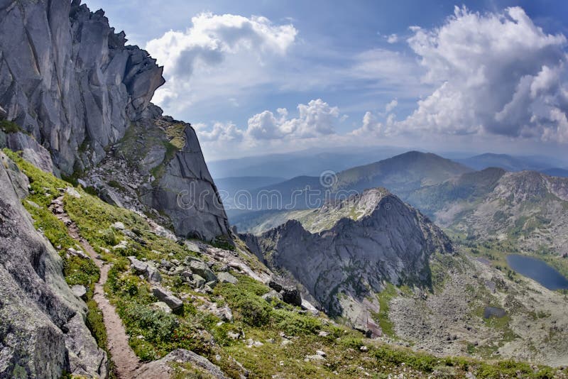 High Mountain Cliffs in the Ergaki National Park, Russia Stock Photo ...