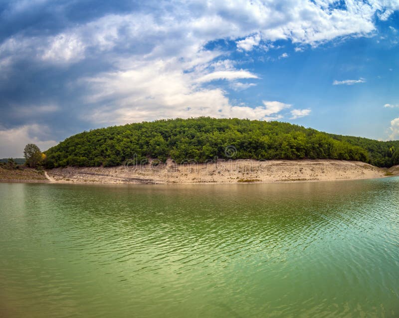 High Mountain Lake with Blue Sky Cloudscape Wide Angle Stock Image ...