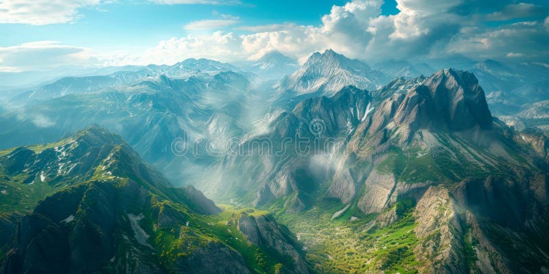 High Mountain Landscapes from a Height, Where Mountain Peaks and Bright ...