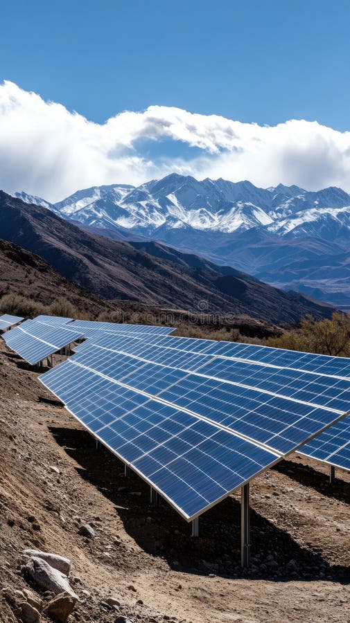 High Mountain Pass Solar Panel Array Powering Remote Infrastructure ...