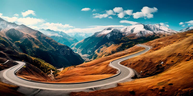 High Mountain Pass with Winding Roads and Panoramic Vistas. Generative ...