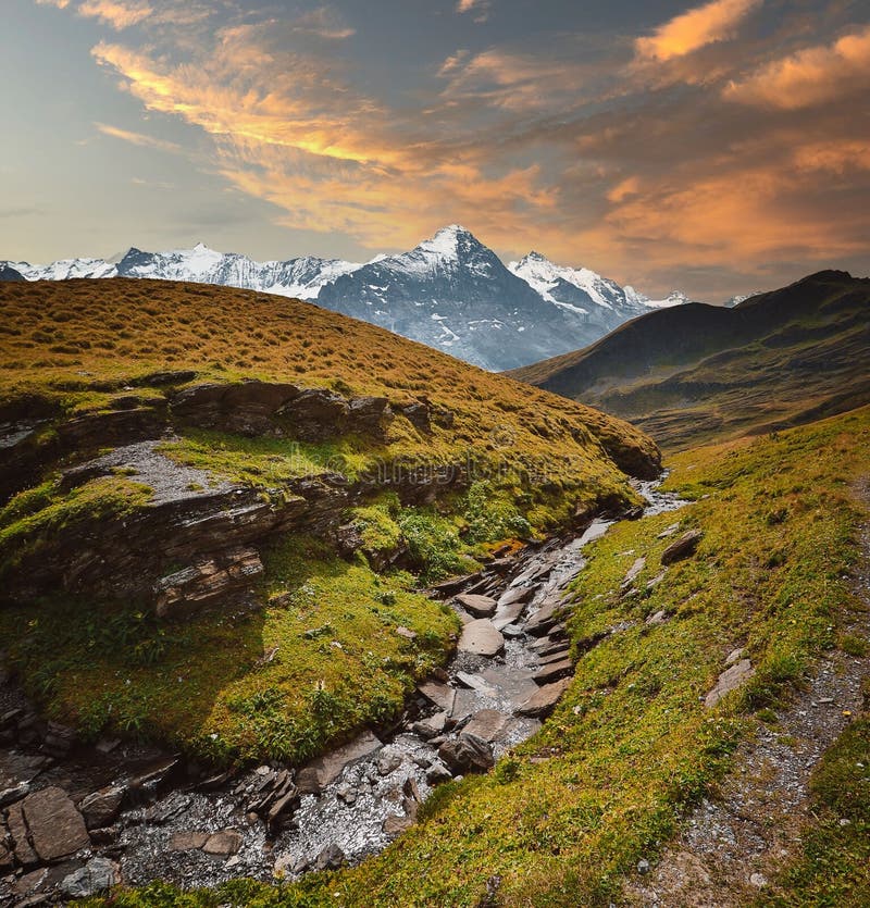 High Mountain View with a Sunset on the Sky Stock Photo - Image of high ...