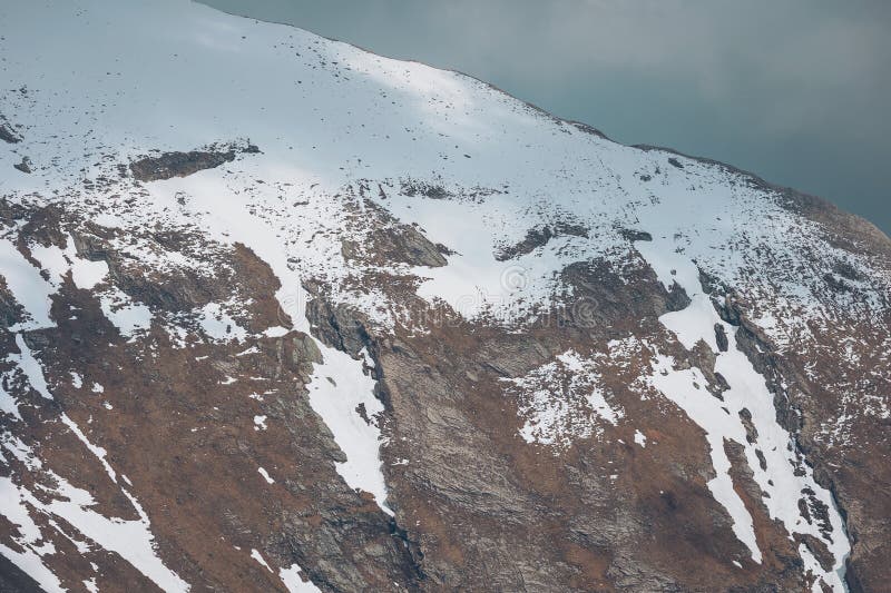 High Mountains Under Snow with Light and Shadow. Mountain Peak Stock ...