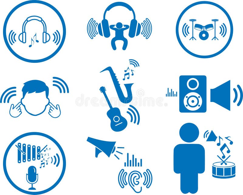 High Noise Level Icon, High Sound, Loud Sound Noise Blue Vector Icon ...