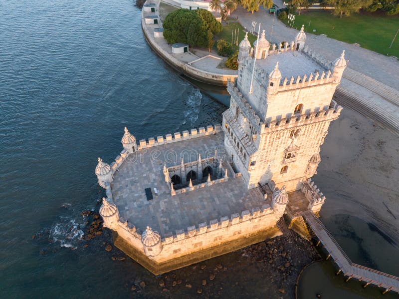 High Oblique View of the Belem Tower at Sunrise Stock Photo - Image of ...