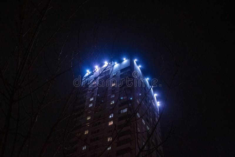 High Office Skyscraper at Night Stock Image - Image of office ...