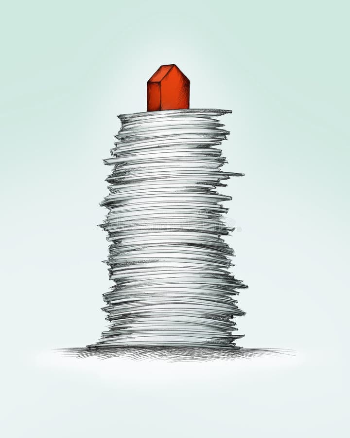 High Paper Stack with a Small House on Top Stock Illustration ...