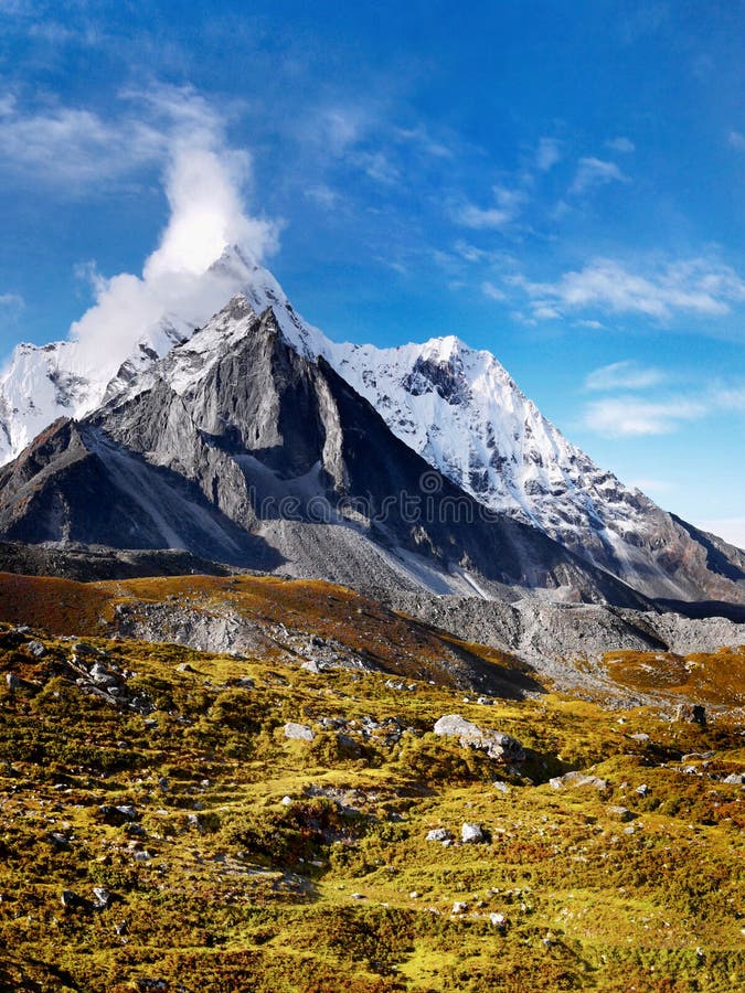 High Peak of the Mountain in the Middle of the Sea Stock Image - Image ...