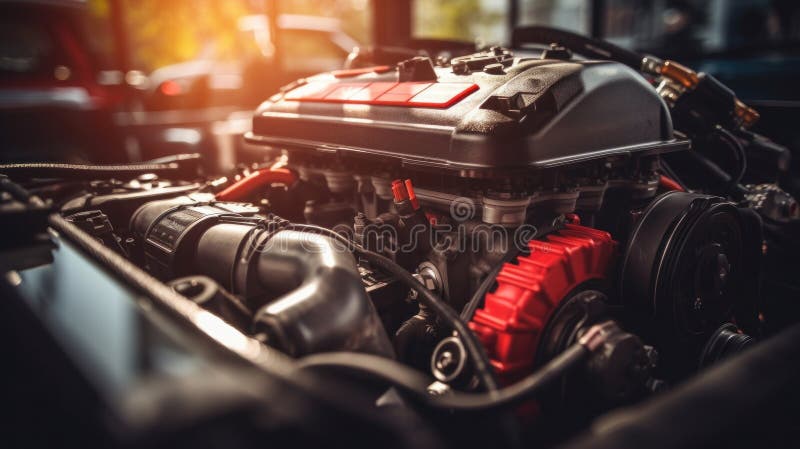 High-Performance Car Engine in Warm Light Stock Illustration ...