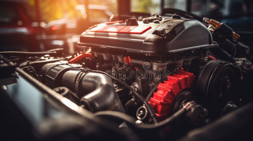 High-Performance Car Engine in Warm Light Stock Illustration ...