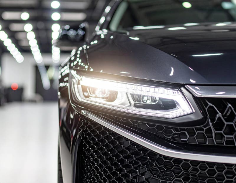 High-performance Car with LED Headlights and a Mesh Grille in a Modern ...
