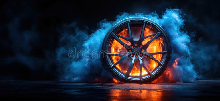 High-performance Car Wheel with Flames and Smoke Creating Dynamic ...