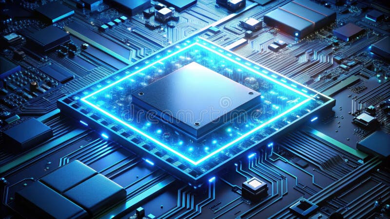 High-performance Computing Processor Illuminated with Vibrant Blue Neon ...